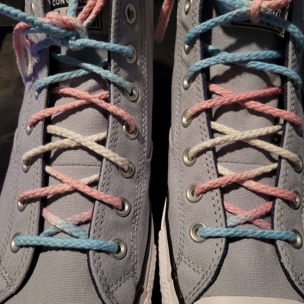 Trans Pride Flag Tie Dye Cotton Shoelaces | Choice of Length and Style ...