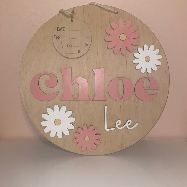Baby Hospital Sign Door Hanger Floral Nursery Name Sign Birth Stat Sign ...