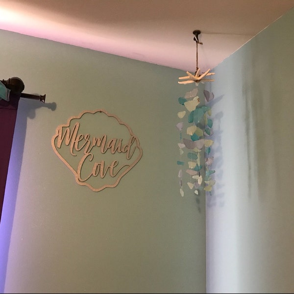 Mermaid Cove Wall Sign Cutout, 12"x11" Inch Size, Shell Wooden Sign ...