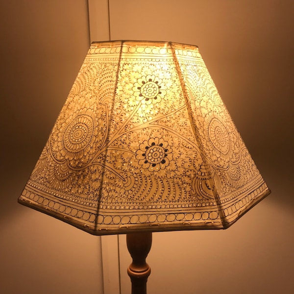 Large Floor Lamp Shade in Vintage Style | Plain Hand Painted Leather ...