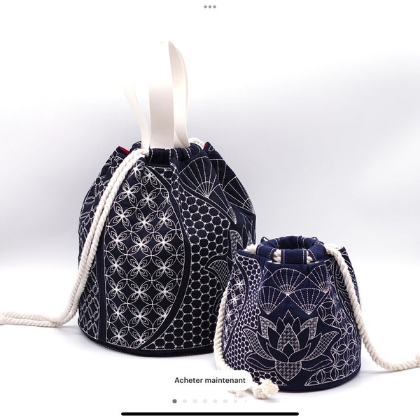 Indigoblue Japanese Drawstring Pouch - Maritime Komebukuro - Sashiko ...