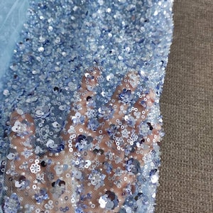 Light Blue Layers of Sequined Lace Fabric,sequins Lace Fabric,bridal ...