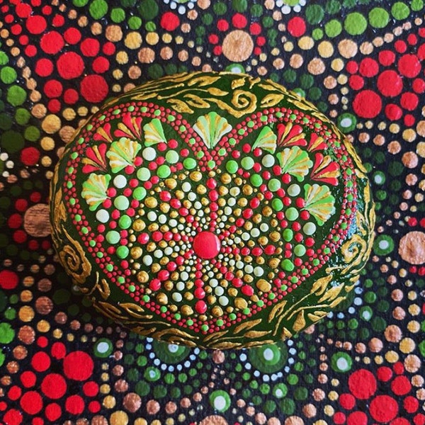 Floral Line Art on Hand Painted Stone in Dot Painting for Outside Decor ...