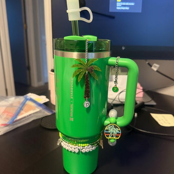 Short Tropical Monstera Stanley Straw Charm, Straw Dangle, Stanley ...