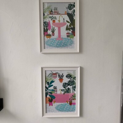 Botanical Sink Bathroom Tile House Plants Art Print Unframed A6 A5 A4 ...