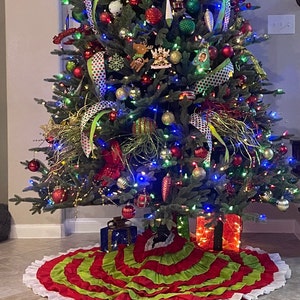 Muslin and Ticking Ruffled Tree Skirt Sewn and Serged U - Etsy