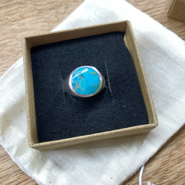 Sterling Silver Turquoise Signet Ring - Turquoise Gemstone Ring - Blue ...