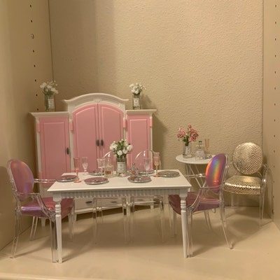 Monogrammed White Faux Leather 1:6 Scale Chair Wih Pink Lettering and ...