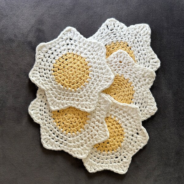 CROCHET PATTERN - Easy Fried Egg Coaster Pattern Farmhouse Decor ...