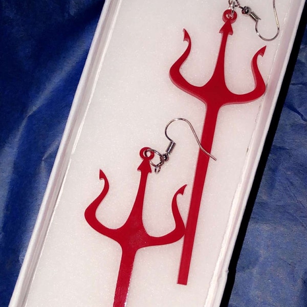 Satan Pitchfork Acrylic Earrings With Silver Hypoallergenic Earring ...