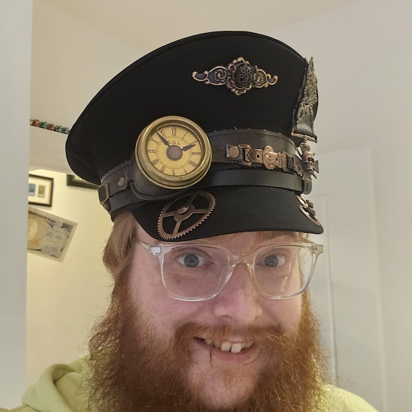 Steampunk Station Master Black Wool Military Hat With Monokel and ...