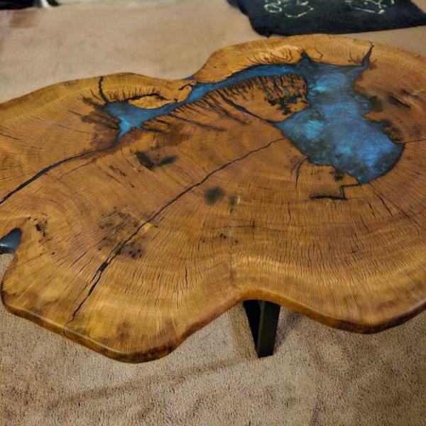 CUSTOM ORDER! Usa-sycamore Coffee Table, Live Edge Slab With Blueblood ...