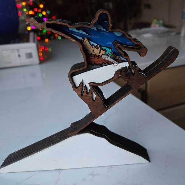 Snowboard 3D Mountain Wood Sign, 7 Layer Snowboard Wood Figurine ...