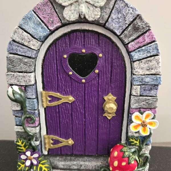 The Secret Garden Fairy Door (purple) / Fairy Door With Heart Mirror and Butterfly Keystone - Etsy