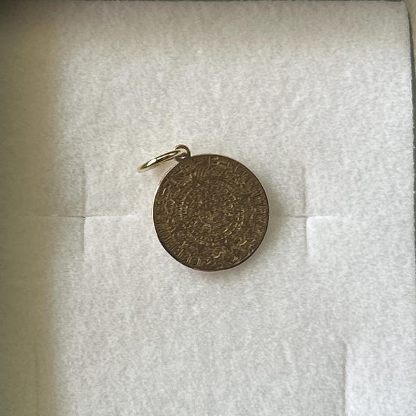 14K Solid Gold Aztec Calendar Disc Pendant, Mayan Gold Jewelry ...