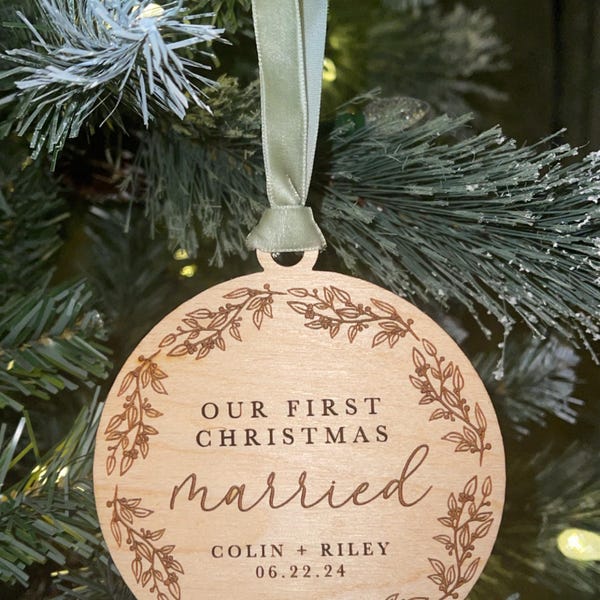 Personalized First Christmas Ornament: Engraved Newlywed Gift, Wedding ...