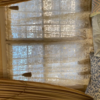 Rococo Elegant Romantic Blue Lace Ruffle Edge Curtains, Floral ...