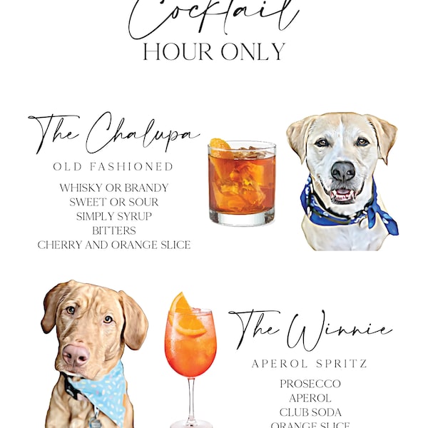 Pet Signature Drink Sign, Two Pets + Two Drinks Dog Bar Sign, Wedding ...