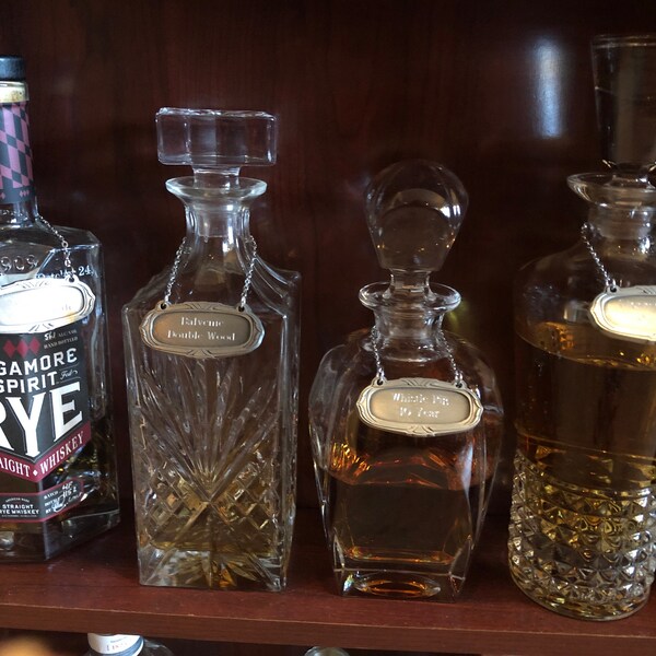 Decanter Labels, Wine Bottle Label / Urn Tags, Pewter, Free Engraving ...