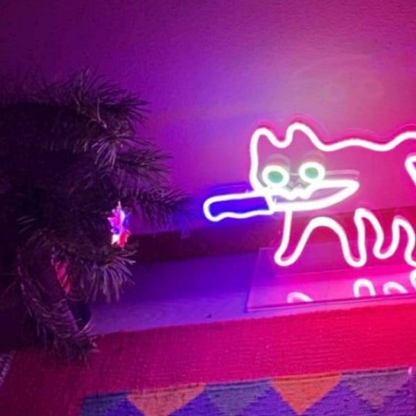Sneaky Cat Neon Sign, Fun LED Lights on a Stand, Gift for Partner or ...