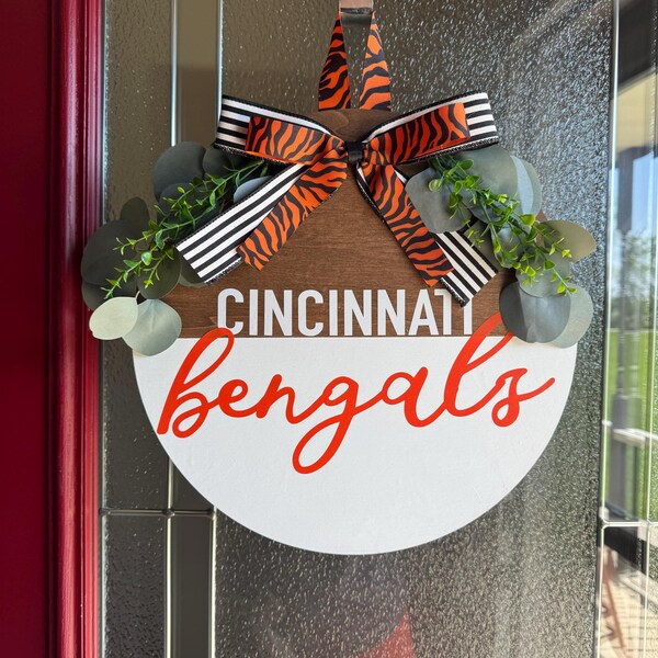 Bengals Door Hanger | Cincinnati Bengals Sign | Front Door Wreath ...