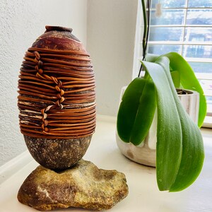 Hiraeth Stone - M, Zen Rock Wrap, Meditation Stone, Kelp Fiber Wrapped ...