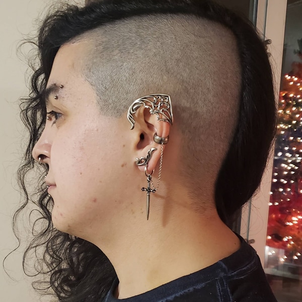 Sword Earring With Ear Cuff , Dagger Earring, Sword Hoop Earring, Hoop ...