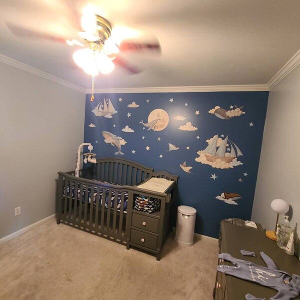 STARDUST Stars and Moon Wall Decal / Whales Animals Set / Nursery Art ...