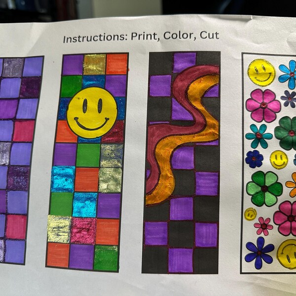 Checkerboard and Smiley Face Printable Coloring Bookmarkers - Etsy