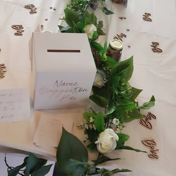 Baby Shower Name Suggestion Box & 30 Prediction Cards, Rose Gold Baby ...