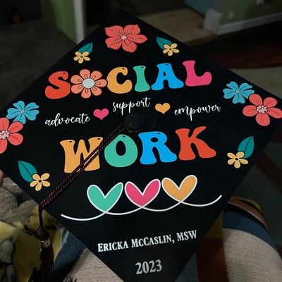 Custom Graduation Cap Topper, Personalized Social Work Grad Cap Topper ...