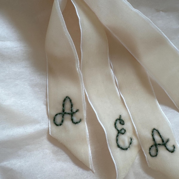 Custom Embroidered Velvet Ribbon | Hand Stitched Ribbon With Initial ...