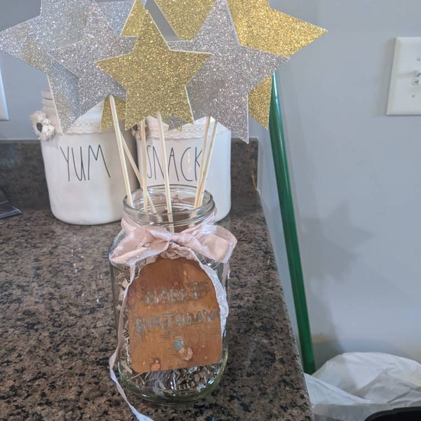 Glitter Star Centerpiece Picks, Set of 5 Assorted Size Stars, Twinkle ...