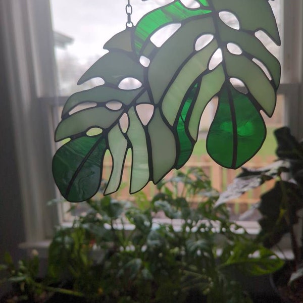 Monstera Leaves Suncatcher Stained Glass Window Decor Hanging Home ...