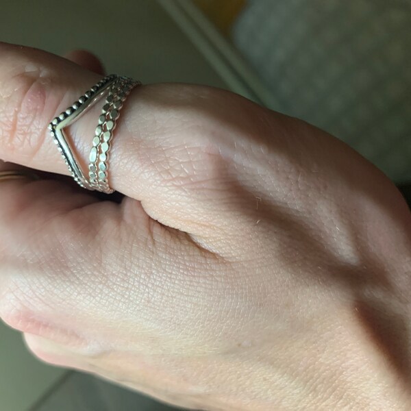 Double Layered Plain Bead Wishbone Thumb Ring, Solid 925 Sterling ...