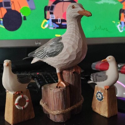 Hand-painted Wood-look Resin Seagull on Pilings Statue - Etsy