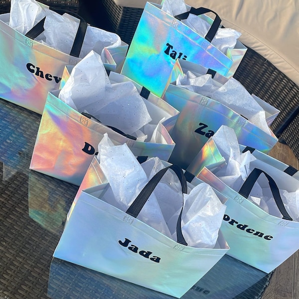 Retro Holographic Tote Gift Bag Personalized / 70s 80s Disco Style ...
