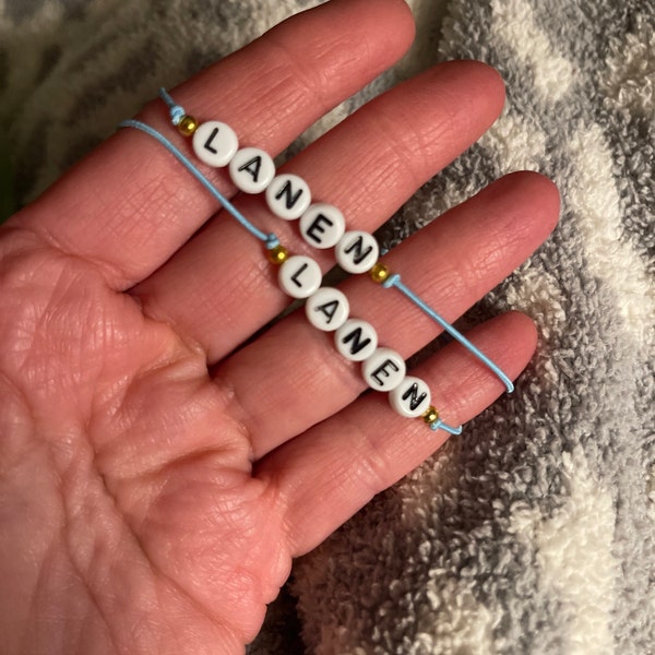 Custom Beaded Letter Name Friendship Bracelet ~ Minimalistic Elastic ...