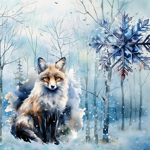 Cute Blue Christmas Fox Clipart | Blue Watercolor Christmas Fox Pngs ...