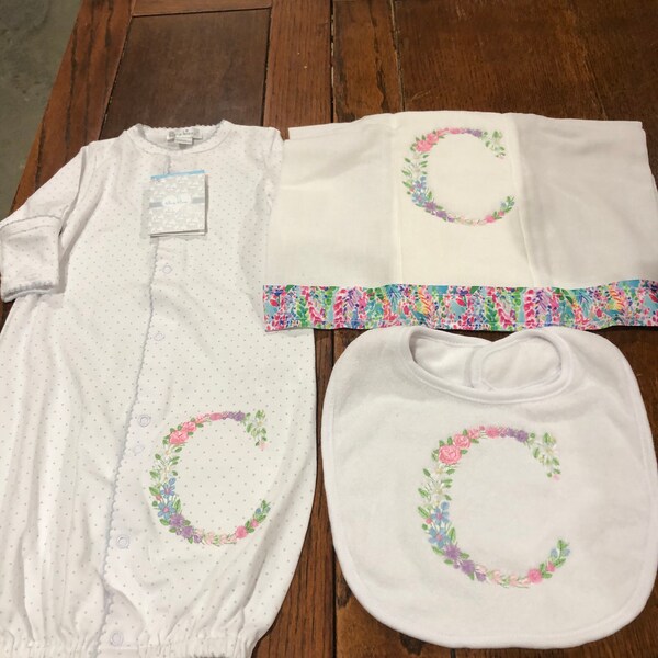 Machine Embroidery LETTER C Uppercase 9,7cm /3.85" Tall Dainty Floral ...