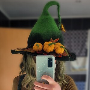 Sauna Hat, Fairy Tale Felted Wool Hat for Woman, Green Forest Witch Hat ...