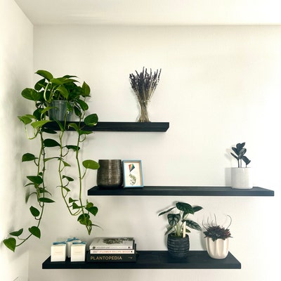 Modern White Floating Shelf, Thick Wall Shelf With Light, Wooden Shelf ...