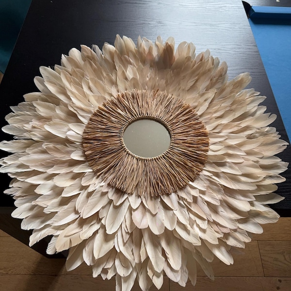 JUJUHAT “THE HELLO” in Raw Feathers With Its Natural Raffia Mirror - Etsy