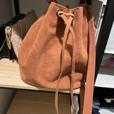Crossbody Bucket Bag Suede Bucket Bag Brown Leather Tote - Etsy