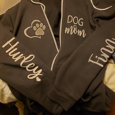 Dog Mom Full Zip up Sweatshirt, Sleeve Print, Dog Lover Sweater, Dog ...
