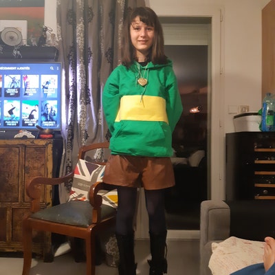 Undertale Shirt, Green Hooded Sweatshirt With Yellow Stripe, Cosplay ...