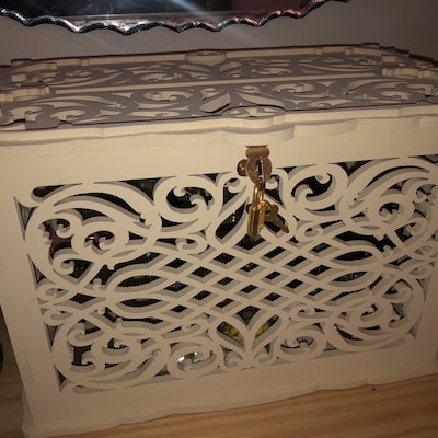 Personalized Ivory Card Box for Wedding With Slot and Lock, Wedding ...