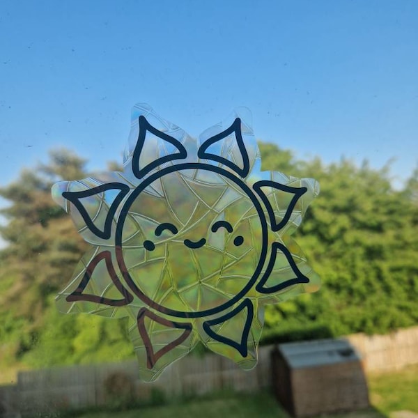 Happy Sun Suncatcher // Window Decal, Suncatcher Sticker, Renter ...
