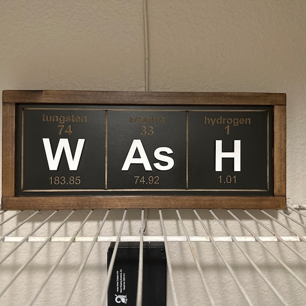 Wash Periodic Table Wood Sign | Bathroom Decor | Laundry | Industrial ...