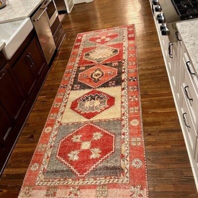 3x12 Salmon Blue Rug, 3x12 Turkish Hallway Runner Rug, 3x12 Wool ...